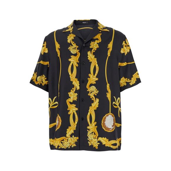 Versace | Shirts | Versace Men Black Shirt With Cuban Collar And ...